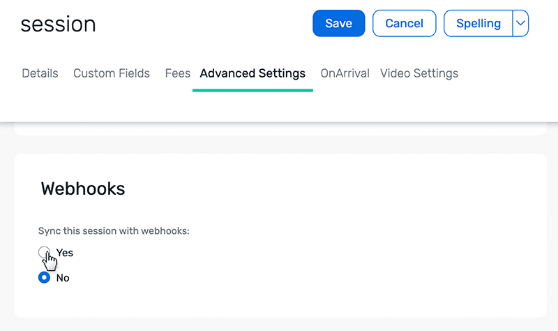 Activate Webhooks for the Session