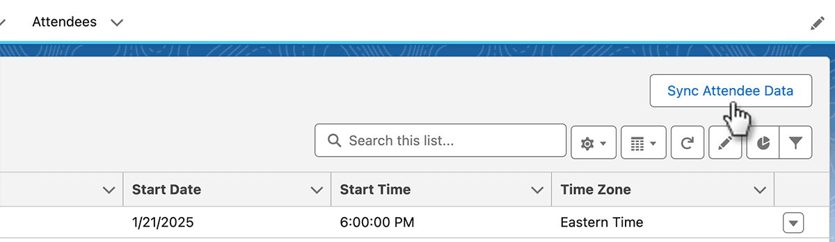 screenshot of sync attendee data