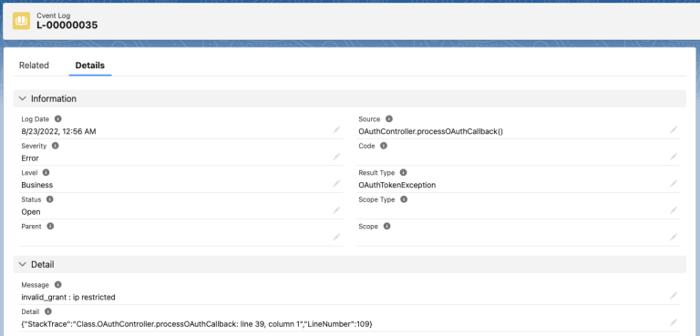 picture of configuration in Salesforce