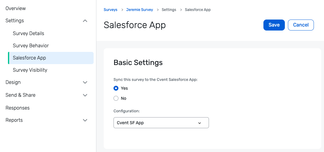 Cvent interface for syncing survey